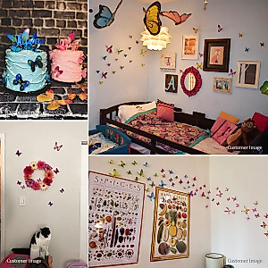 60pcs Butterfly Wall Decor, Plastic Fake Butterflies Wall Art Artware Decorations for Birthday Wedding Christmas Party Decorations, Cake Decorations, Removable Stickers