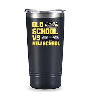Onebttl DJ Gifts for Men, Women, Disc Jockey Gifts, DJ Tumbler, Old School New School, Gifts for Disco Lovers, Bar Lovers, Stainless Steel Tumbler 20OZ - Black, Manual