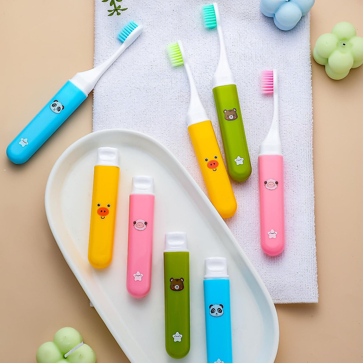 8 Pack Soft Travel Toothbrushes Mini Toothbrush Portable Toothbrush with Case Camping Toothbrush Pocket Toothbrush for Home School Business Trip Hiking, 4 Colors