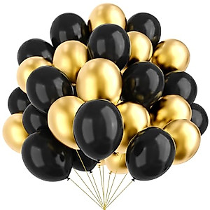 YMSZ Black and Gold Balloons, 67pcs 12 Inch Metallic Gold and Black Balloons for Birthday, Retirement, Graduation, New Year's Eve Party Decorations