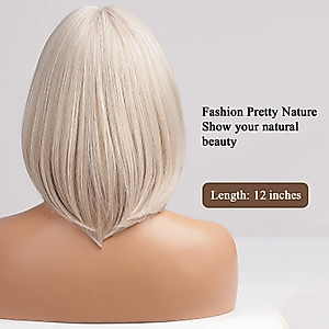 HAIRCUBE 12 Inch Blonde to White Bob Wigs with Bangs Ombre to Blonde Hair Synthetic Heat Resistant for Women