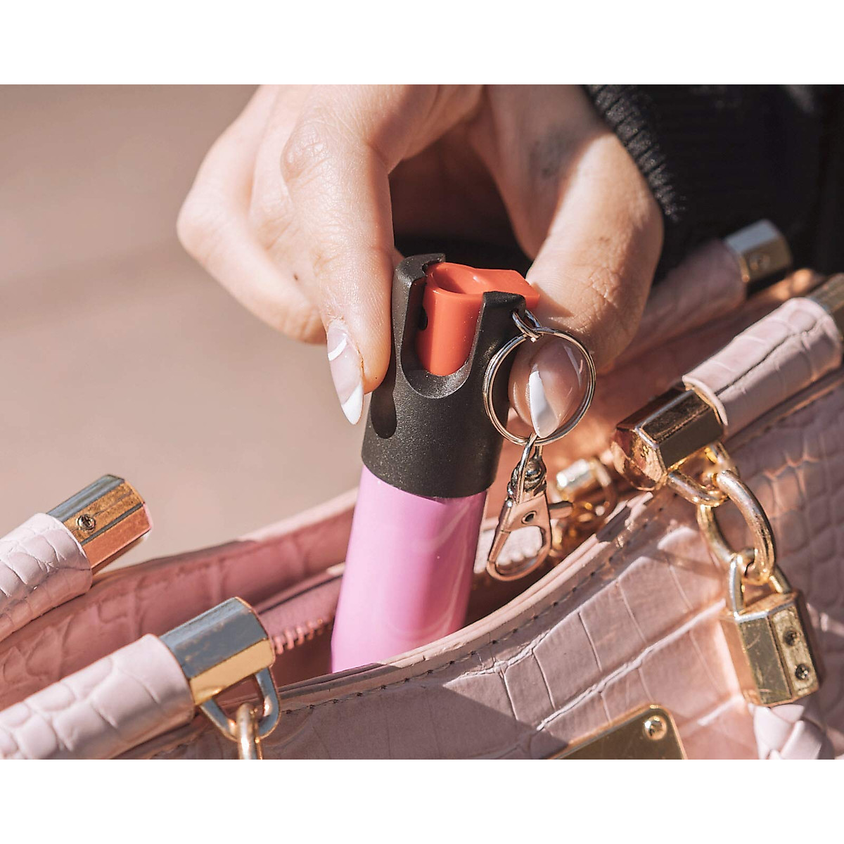 ARMADILLO DEFENSE Pepper Spray and Personal Alarm Key Chain Bundle (2 Pack) for Protection and Self Defense, Safeguard for Women and Men, Tear Gas and Panic Button (Pink)