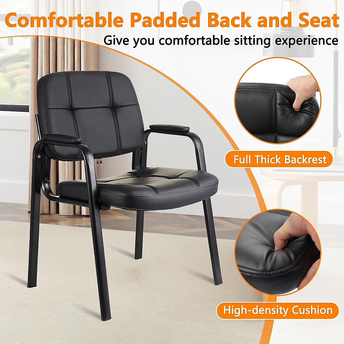 CLATINA Waiting Room Guest Chair with Bonded Leather Padded Arm Rest for Office Reception and Conference Desk Black
