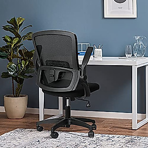 Funria Mid Back Mesh Office Chair Ergonomic Swivel Black Desk Chair Mesh Computer Chair Flip Up Arms with Lumbar Support Adjustable Height Task Chair