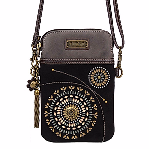 CHALA Dazzled Cell Phone Crossbody Purse-Women PU Leather Multicolor Handbag with Adjustable Strap - Starburst - black