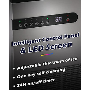Commercial Ice Machine, 130LBS/24H, 60 Ice Cubes/Cycle Free Standing Under Counter Ice Maker w/Large Ice Bin, 2 Auto Water Inlet Modes, Self Clean, 24H On/Off Timer for Home Party & Business