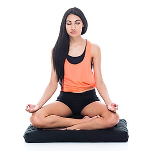 Awaken Meditation - Zabuton Cushion Yoga Mat | 100% Natural Cotton Washable Floor Cushions (Black)