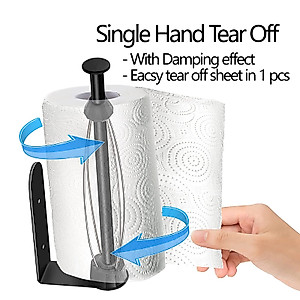 2 Pack Metal Paper Towel Holder, Easy Tear with Damping Function, Single Hand Operable Wall Mount Paper Towel Holder, Self-Adhesive or Drilled for Kitchen,Under Cabinet, Bathroom. Black