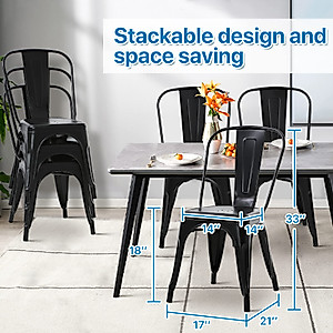 Metal Chair Metal Dining Chiar Set of 2, Outdoor 18 Inch Seat Height Restaurant Kitchen Chairs Stackable Chairs Bistro Patio Chair Tolix Chair Bar Chairs for Indoor Outdoor, Black