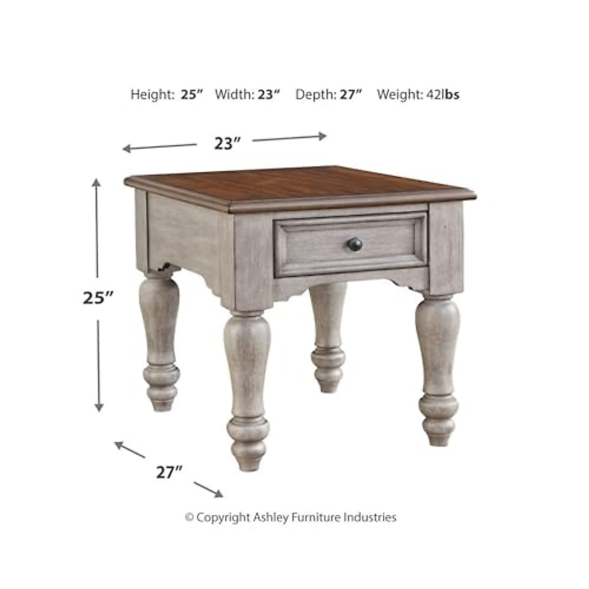 Signature Design by Ashley Lodenbay Classic Farmhouse End Table with 1 Drawer, Antique Gray & Brown