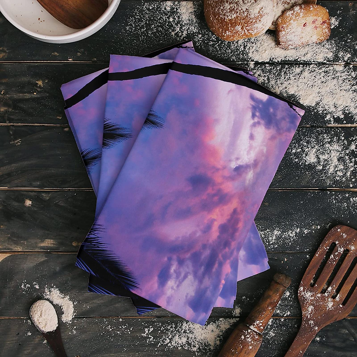 DuoPhi Kitchen Towels Set Beach Scene Sunset Dish Towel Tropical Palm Tree Hand Towel 2 Pack Absorbent Soft Cotton Dishcloths Bar Towels & Tea Towels