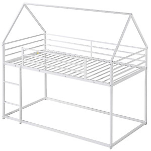 Lifeand Twin over Twin House Bunk Bed with Built-in Ladder,White