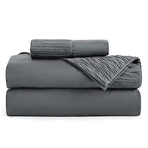 Bedsure Twin Sheets Set Grey - Soft Twin Bed Sheets, 3 Pieces Hotel Luxury Twin Sheets, Easy Care Polyester Microfiber Cooling Bed Sheet Set