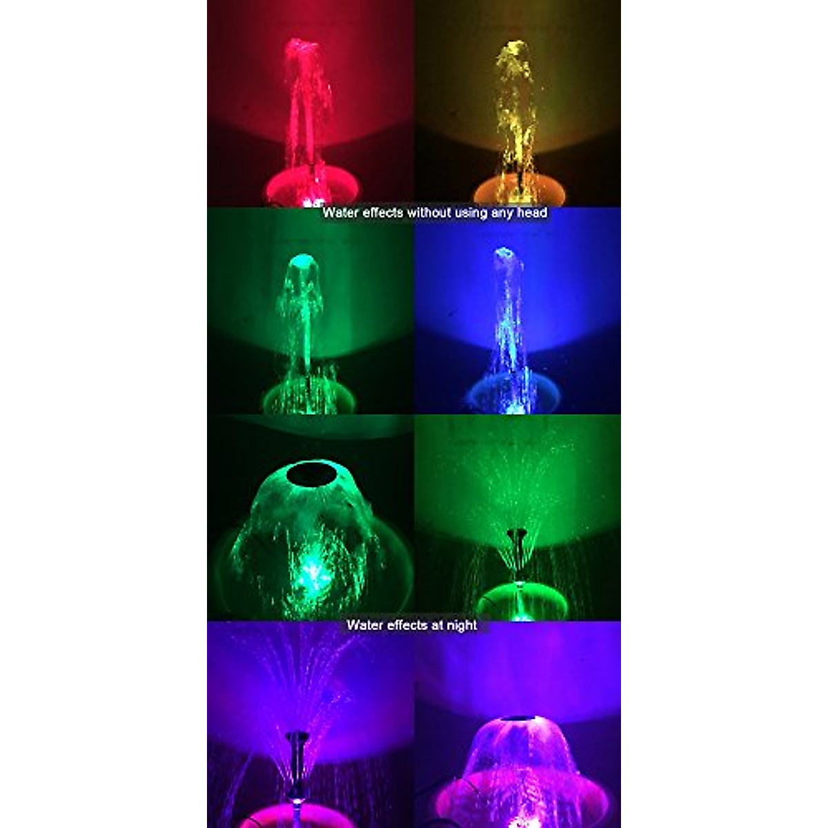 COODIA 730GPH Submersible Pump Fountain with RGB Color Changing Ring Water Patterns Decoration Garden Pond Landscape 2800L/H, 110V/55W