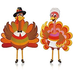 ReliThick 2 Sets Thanksgiving Turkey Bulletin Board Decorations Turkey Cutouts Vintage Jointed Thanksgiving Cutouts Pilgrim Large Turkey Craft for Thanksgiving Party Bulletin Board Wall Home DIY Decor