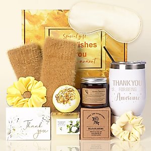 Thank You Gifts for Women - Self Care Gifts for Women Appreciation Gifts Basket with Headband Tumbler Eye Mask Sock Spa Gifts Birthday Gifts Unique Office Gifts for Coworker Teacher Nurse Friends