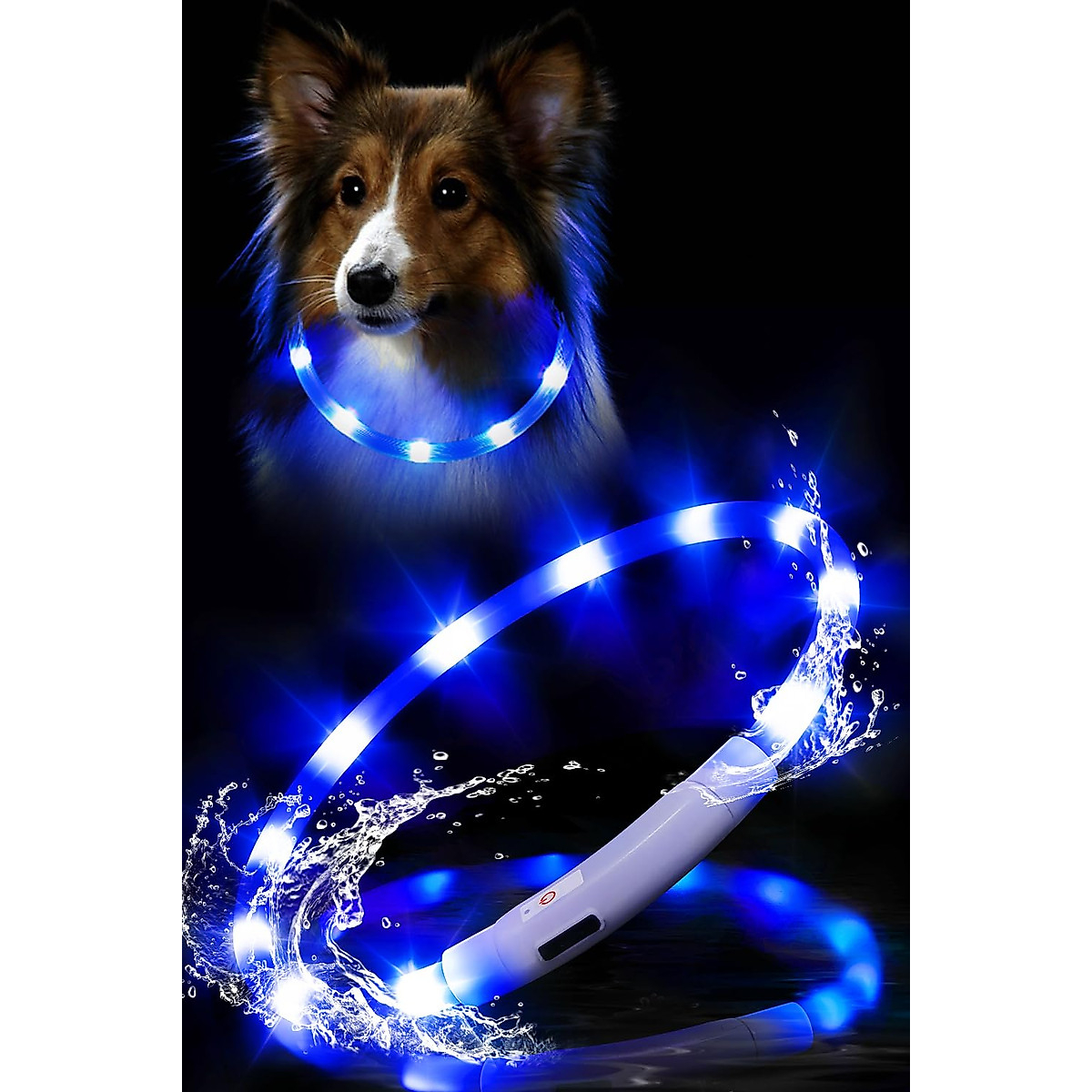 Waterproof LED Dog Collar USB Rechargeable Light Up Dog Collars Lights for Night Walking Lighted Safety Training & Behavior Aids for Small Medium to Large Dogs