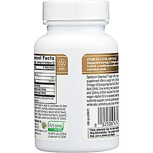 Spectrum Essentials Soft Gels, Vegan Ultra Omega-3 EPA and DHA with Vitamin D, 60 Count