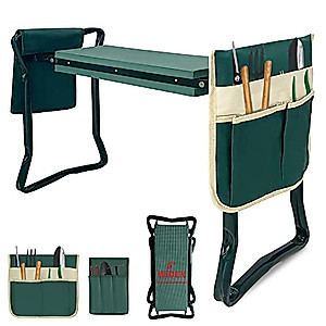 LUCKYERMORE Garden Kneeler and Seat Heavy Duty Gardening Bench for Kneeling and Sitting Folding Garden Stools with Two Tool Pouches and Widen Soft Kneeling Pad