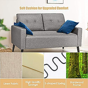Giantex Modern Loveseat Sofa, 55" Upholstered Sofa Couch w/Soft Cushion, Rubber Wooden Legs, Button Tufted Back, Small Space Configurable Couch for Living Room (Gray)