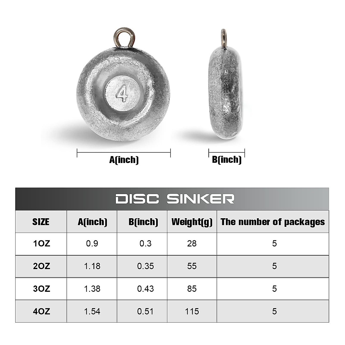 Croch Disc Sinkers Fishing Weights for Saltwater 1oz 2oz 3oz 4oz