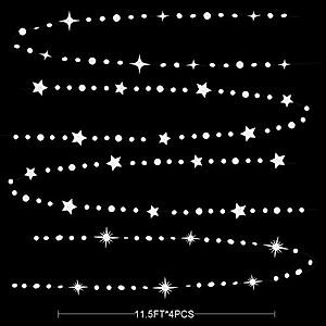 White Party Decorations Star Circle Dot Paper Garland Banner Bunting Streamer Glitter Hanging Twinkle Star Decoration for Kids Birthday Baby Bridal Shower Wedding Anniversary Engagement Decor