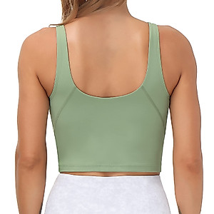 Women’s Longline Sports Bra Wirefree Padded Medium Support Yoga Bras Gym Running Workout Tank Tops (Light Green, Medium, m)