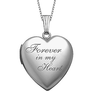 PicturesOnGold.com Forever in My Heart Locket Necklace for Women That Hold Pictures & Engraving in Personalized Sterling Silver (Locket + 1 Photo).