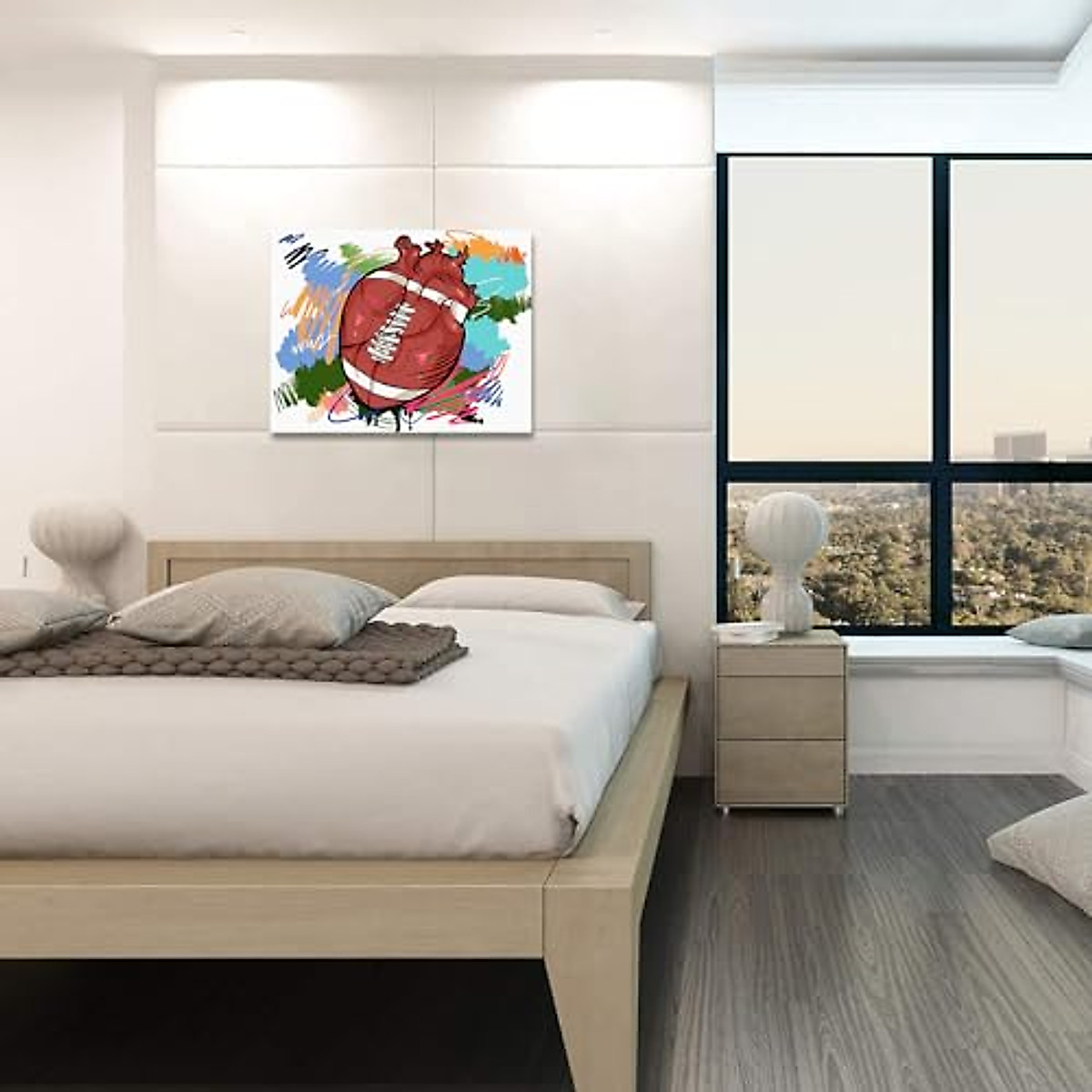 DIY Painting by Numbers with Framed, Sports Football Heart Graffiti Pattern Canvas Oil Painting by Numbers DIY Paint by Numbers Kit for Adults Kids, 20x24 inch