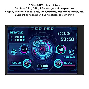 Jeanoko IPS USB Mini Screen, PC Mini Display Screen USB Type C 360 Degree Rotation for Computer Case