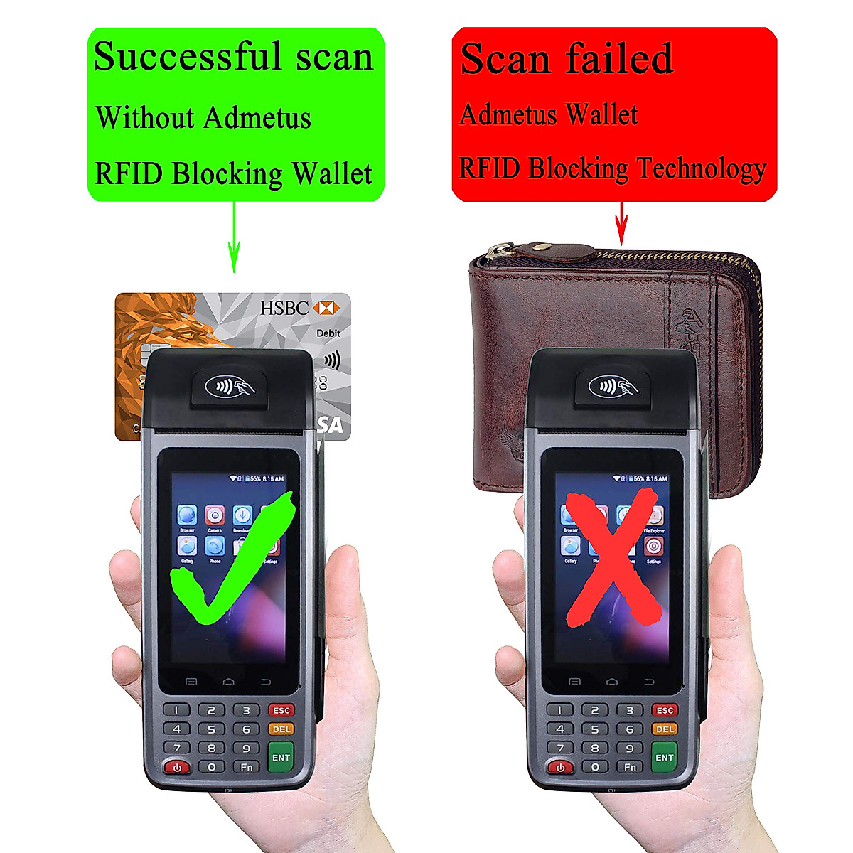 Admetus Wallet for Men Leather Zipper Bifold Wallet RFID Blocking Credit Card Holder with Gift Box Brown