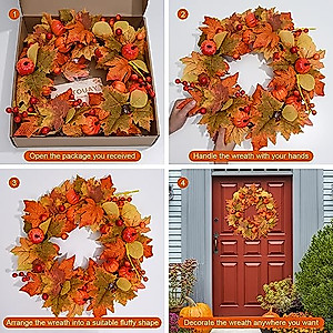 Fall Decor - Fall Wreaths for Front Door, 18" Fall Wreath with Fall Leafs Pumpkins Berry - Fall Decorations for Home Autumn Wreath Decor for Front Door