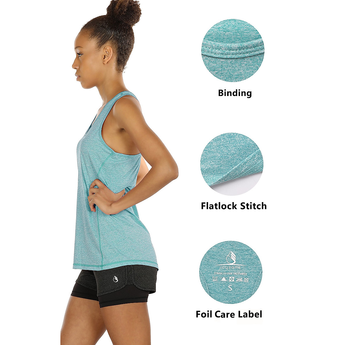 icyzone Workout Tank Tops for Women - Racerback Athletic Yoga Tops, Running Exercise Gym Shirts(Pack of 3)(M, Black/Granite/Green)