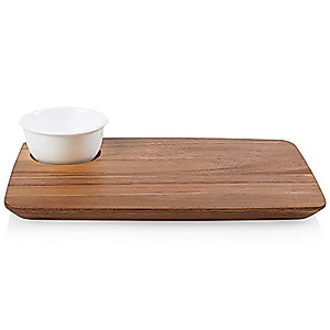 Corelle Vitrelle Coordinates 2-Pc Cheese Board with Bowl Serving Set,Charcuterie Platter with Bowl, Dip Bowl and Long Serving Board Set,Triple Layer Glass Bowls are Dishwasher and Microwave Safe,White