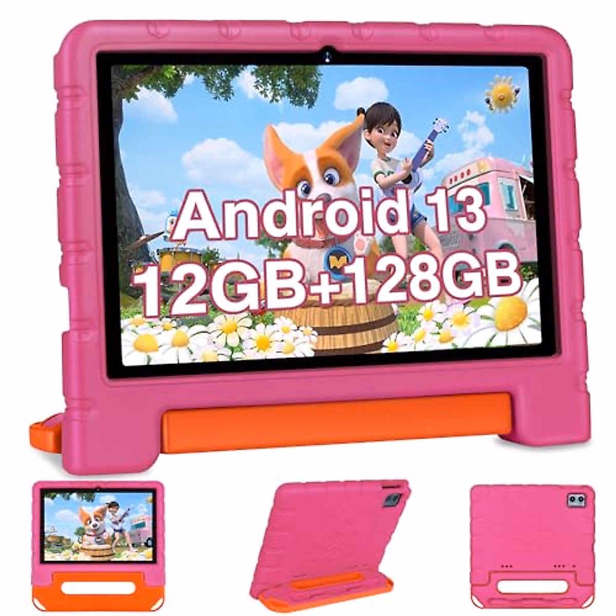 Kids Tablet 10 inch Android 13 Tablets for Kid with Shockproof Case, 12GB+128GB, Octa-Core, 1280 X 800 HD Touchscreen, IWAWA Pre-Installed Parental Control, 2.4G/5G WiFi, 6000mAh, Bluetooth-Rose red