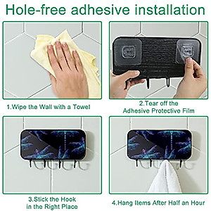 Dragonfly Insect Navy Blue Personalized Adhesive Hooks Towel Hooks Wall Hooks for Kitchen Bathroom