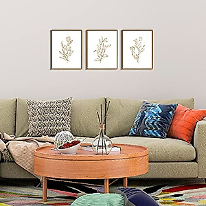 Creoate Framed Canvas Wall Art, Botanical Wall Art Print, Leaf Plant Poster Art Print Set of 3 Minimalist Leaves Canvas Wall Decor for Living Room, 12x16 Inch