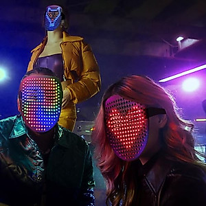 MEGOO Led Mask with Gesture Sensing Transforming,Light Up Luminous Digital Glow Mask for Halloween Rave Dj Party Masquerade