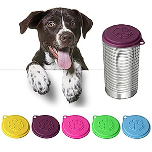 JIAKAI 5 PCS Pet Dog Cat Food Can Cover Pet self-Sealing，Reusable pet Food lids, Environmentally Friendly（Color Random）