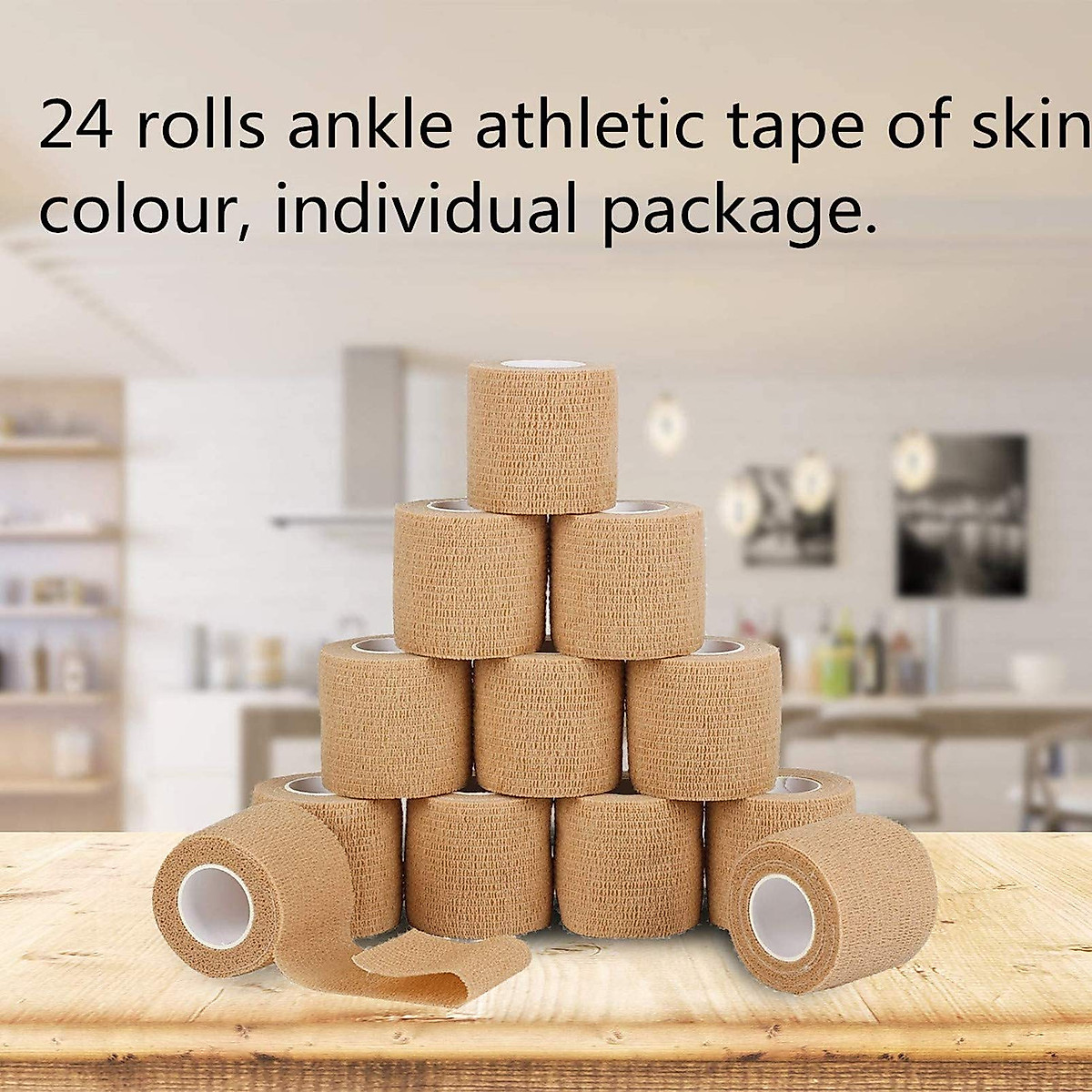 24 Packs Self Adherent Cohesive Wrap Bandages 2'' Wide, 5 Yards, First Aid Tape,Elastic Self Adhesive Tape,All Sports Athletic Tape, Non-Woven Bandage,Breathable Wound Tape,Skin Colour Athletic Tape