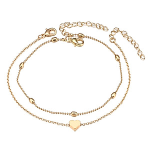 Fesciory Women Anklet Adjustable Beach Ankle Chain Gold Alloy Foot Chain Bracelet Jewelry Gift (Heart)