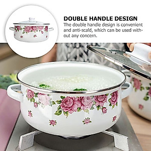 CALLARON 1 Set Enamel Stockpot with Lid Vintage Floral Enamel on Steel Cooking Pot Enamelware Stew Nonstick Soup Pot Stove Cookware for Home Kitchen Restaurant Pink 1.5L
