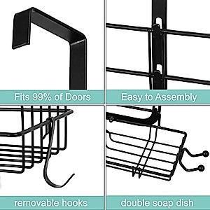 Fogein Over the Door Shower Caddy, Hanging Organizer Shelf Rustproof, Shower Basket with Suction Cup, Bathroom Shower Caddy Over The Door with Hook & Soap Box, No Drilling(3 Tier, Black)