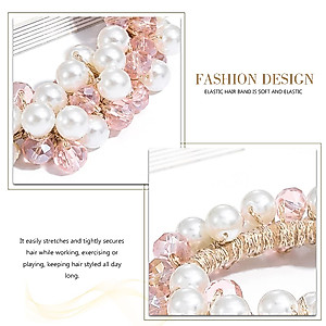 Brinie Pearl Rhinestone Ponytail Holder Pack: Pink Hair Ties, Elastic Bead Hair Bands, Stretchy Scrunchies for Women and Girls (Pack of 2)