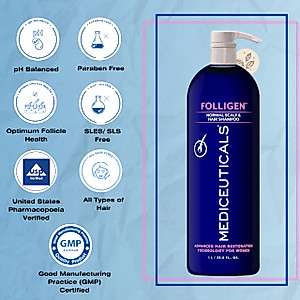 Mediceuticals Folligen Shampoo for Women - Anti-Shedding Shampoo for Women 33.8 oz / 1 Liter