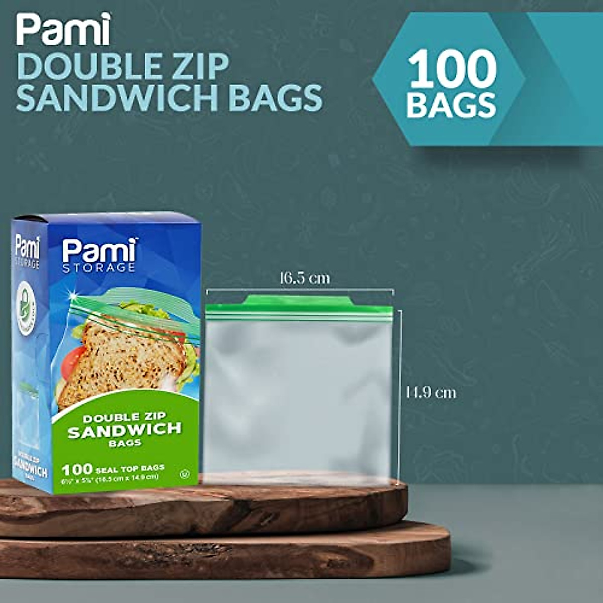 PAMI Double Zip Sandwich Bag [100 Pieces] - Leakproof Ziplock Sandwich Bags With Freshness Lock- Food-Safe Zipper Storage Bags For Sandwiches, Snacks, Fruits & More- Resealable Sandwich Baggies