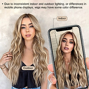 AISI QUEENS Long Blonde Wigs for Women Ombre Blonde Wavy Synthetic Curly Hair Wigs Natural Looking Middle Part Heat Resistant Fibre for Daily Party Use 24 Inch