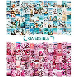 LIIGEMI 70PCS Blue Wall Collage Kit Aesthetic Pictures,Summer Beach Collage Print Kit,Bedroom Decor for Teen Girls,VSCO Girls Bedroom Decor,Room Decor Aesthetic,Double- Sided,70 Set 4x6 Inch