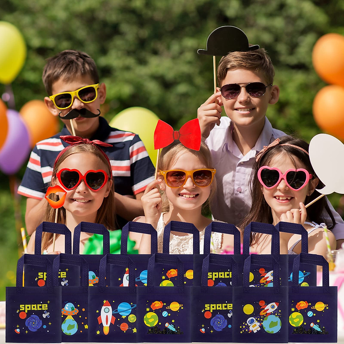 BANBALLON 20 PCS Outer Space Party Favor Bags Space Non-Woven Gift Bags Treat Gift Bags For kids Birthday Party Outer Space Theme Party Baby Shower Goodie Bags Supplies