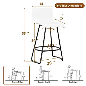 POINTANT Bar Stools Set of 4 Bar Stools Counter Height Bar Stools Modern Swivel Bar Stools Bar Chairs with Back Plastic 24" Metal Bar Stools Counter Height,White